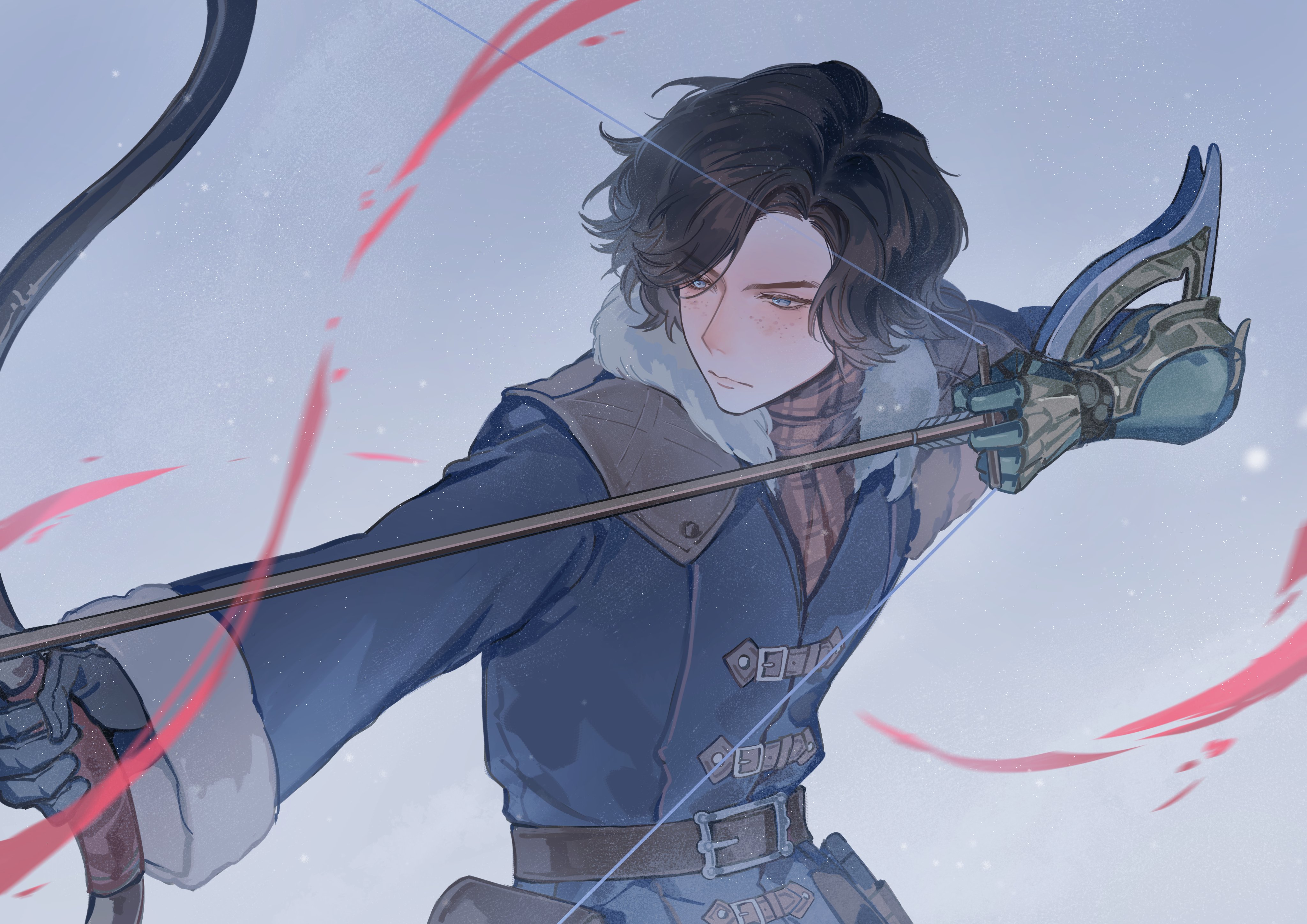 The Big ImageBoard (TBIB) - 1boy absurdres arrow (projectile) black gloves black hair blue ...