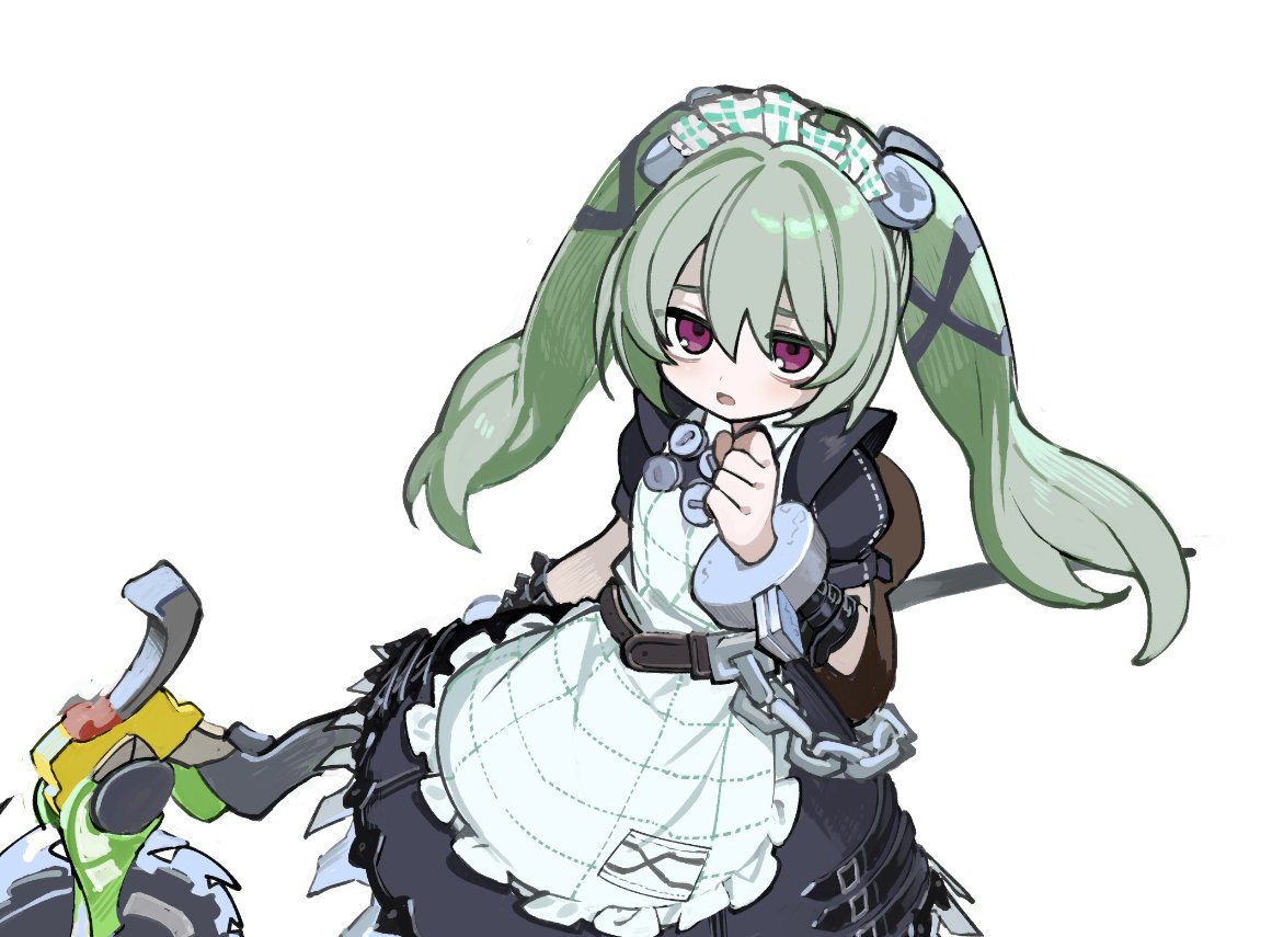 The Big ImageBoard (TBIB) - 1girl apron belt black belt black dress chain chainsaw circular saw ...