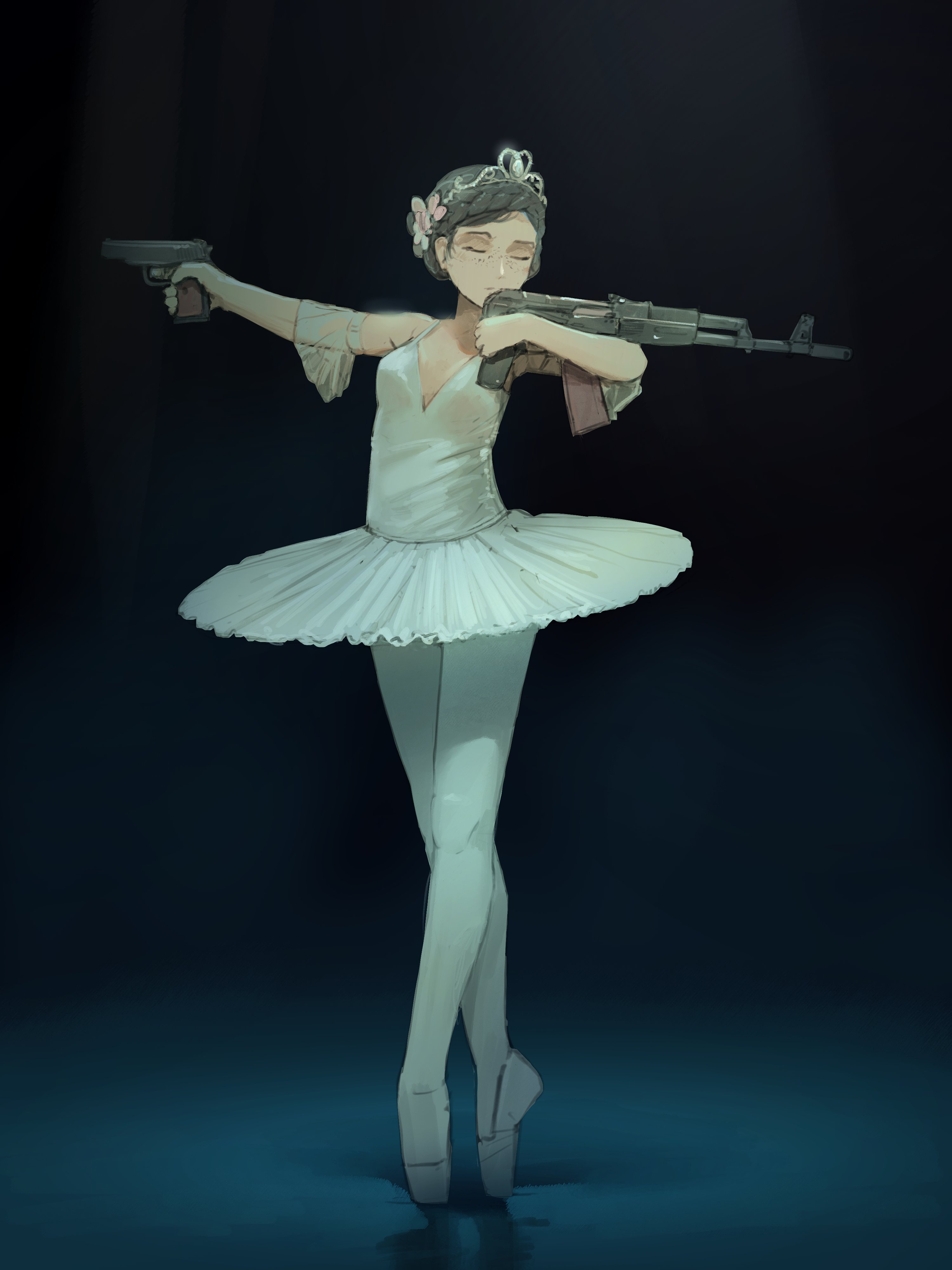The Big ImageBoard (TBIB) - 1girl absurdres assault rifle ballerina ballet ballet dress ballet ...