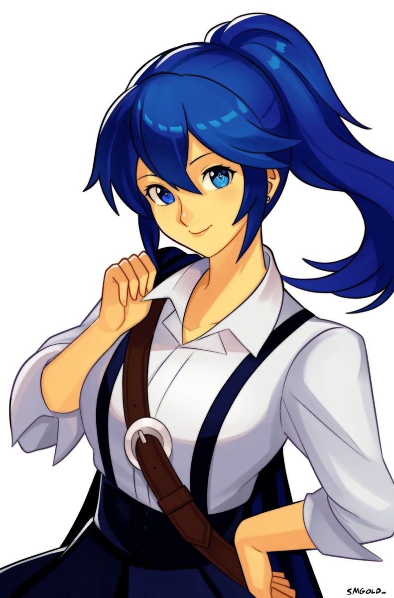 The Big ImageBoard (TBIB) - 1girl belt blue eyes blue hair fingerless ...