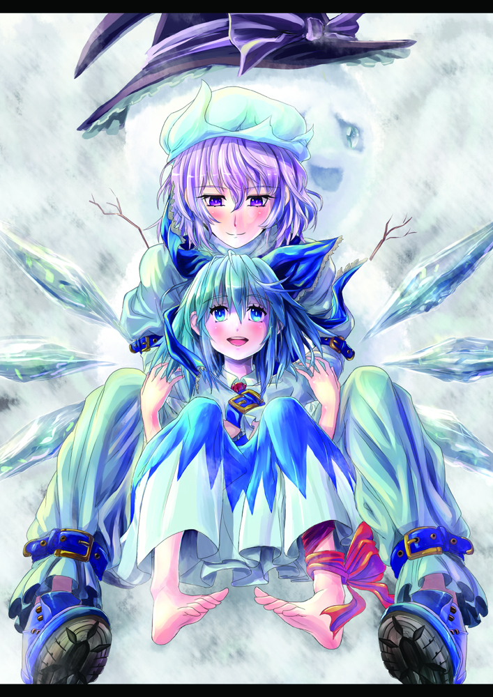 The Big ImageBoard (TBIB) - 2girls bad id bad pixiv id blue hair blush cirno hat hug kabutoyama ...