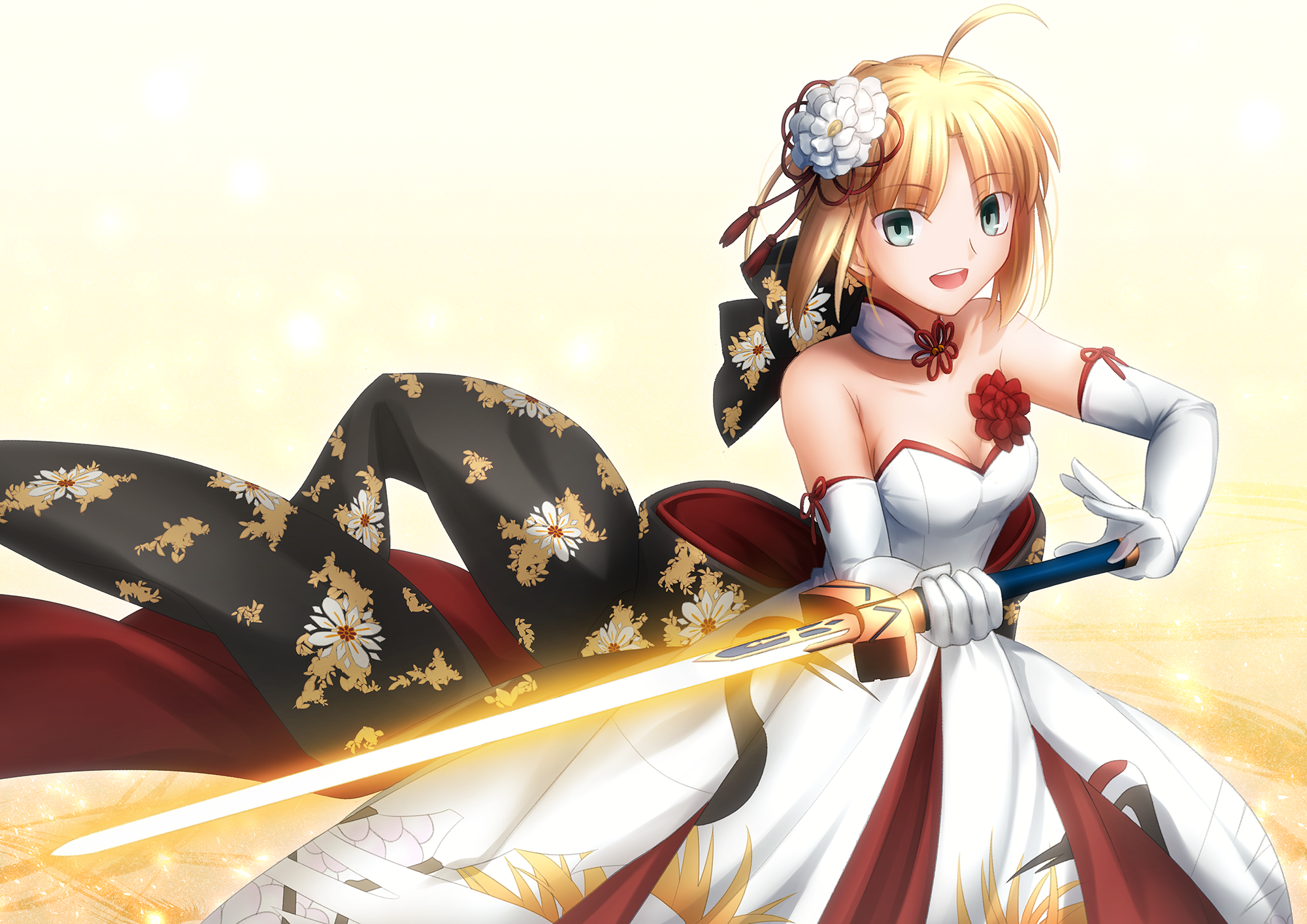 The Big ImageBoard (TBIB) - 1girl :d ahoge artoria pendragon (all) blonde hair breasts choker ...
