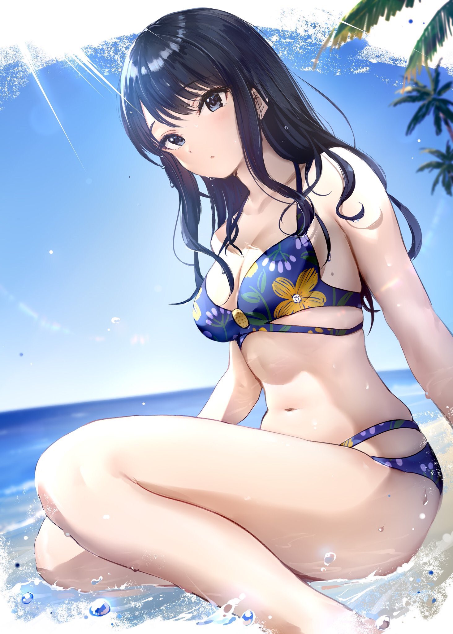 The Big ImageBoard (TBIB) - 1girl bare arms bare legs bare shoulders beach bikini black hair ...