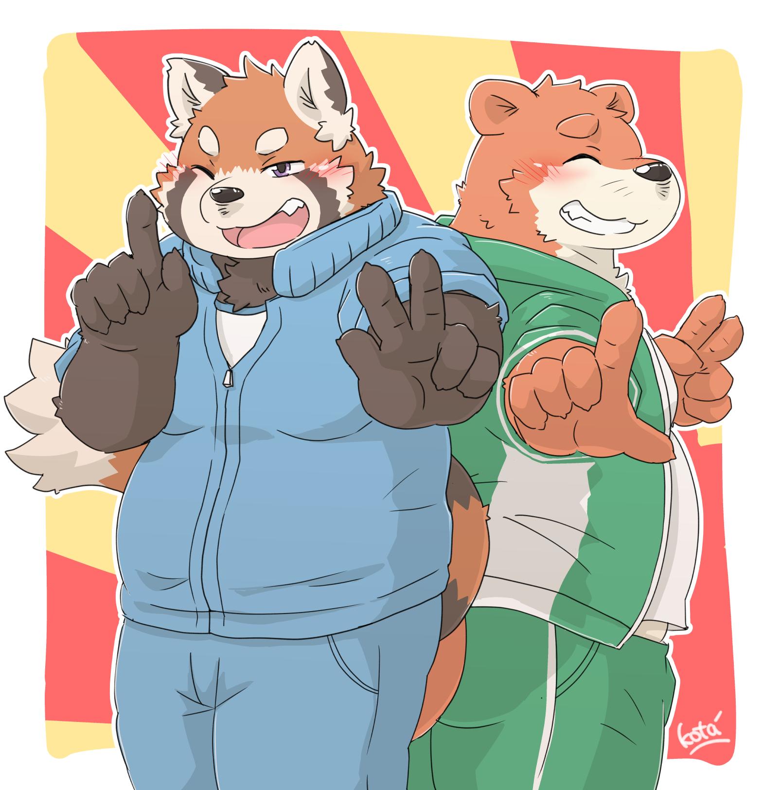 The Big ImageBoard (TBIB) - 2019 ailurid anthro belly black nose blush bottomwear clothing duo ...