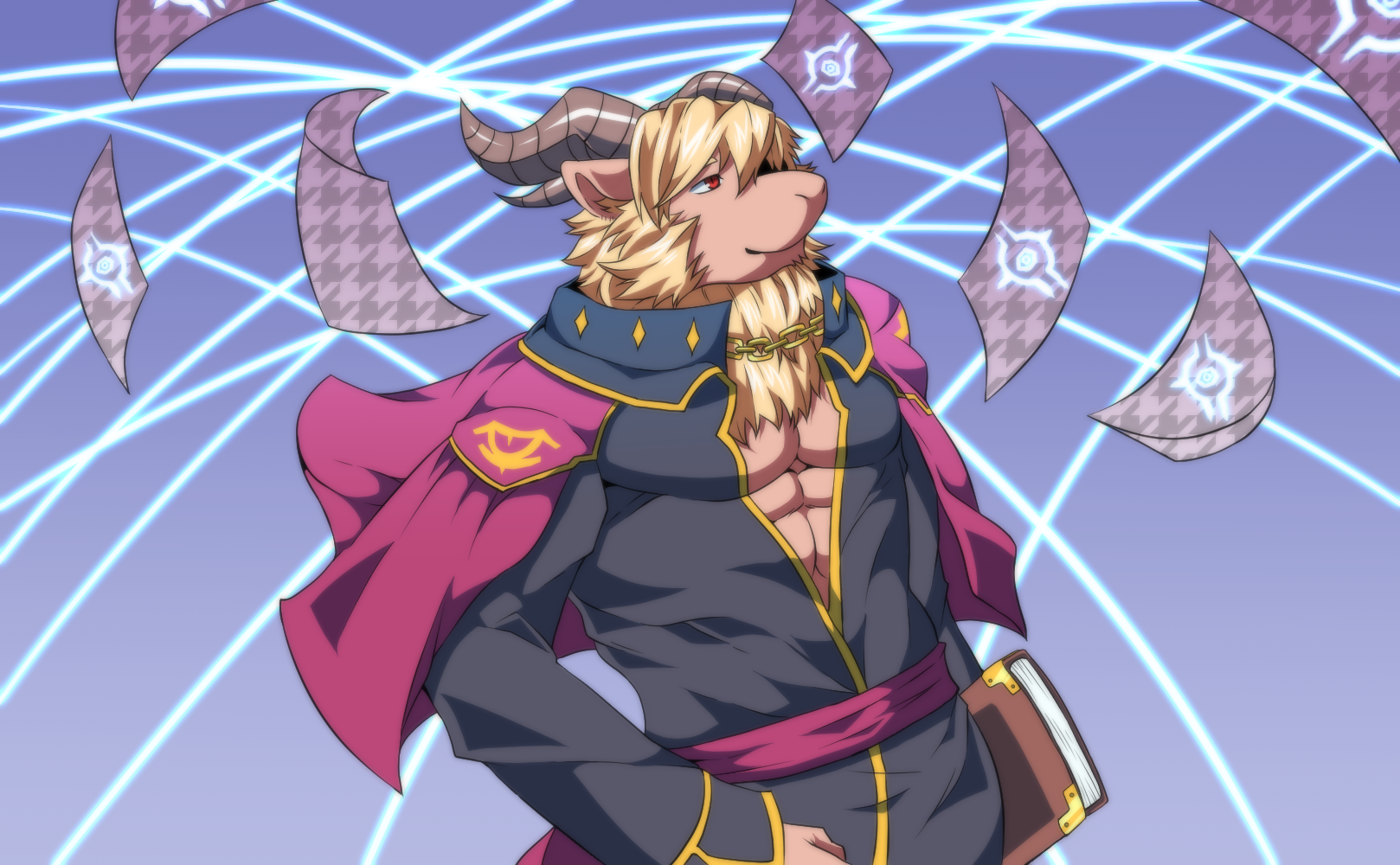 The Big Imageboard Tbib Anthro Azazel Tas Blonde Hair Book Bovid Caprine Clothed Clothing