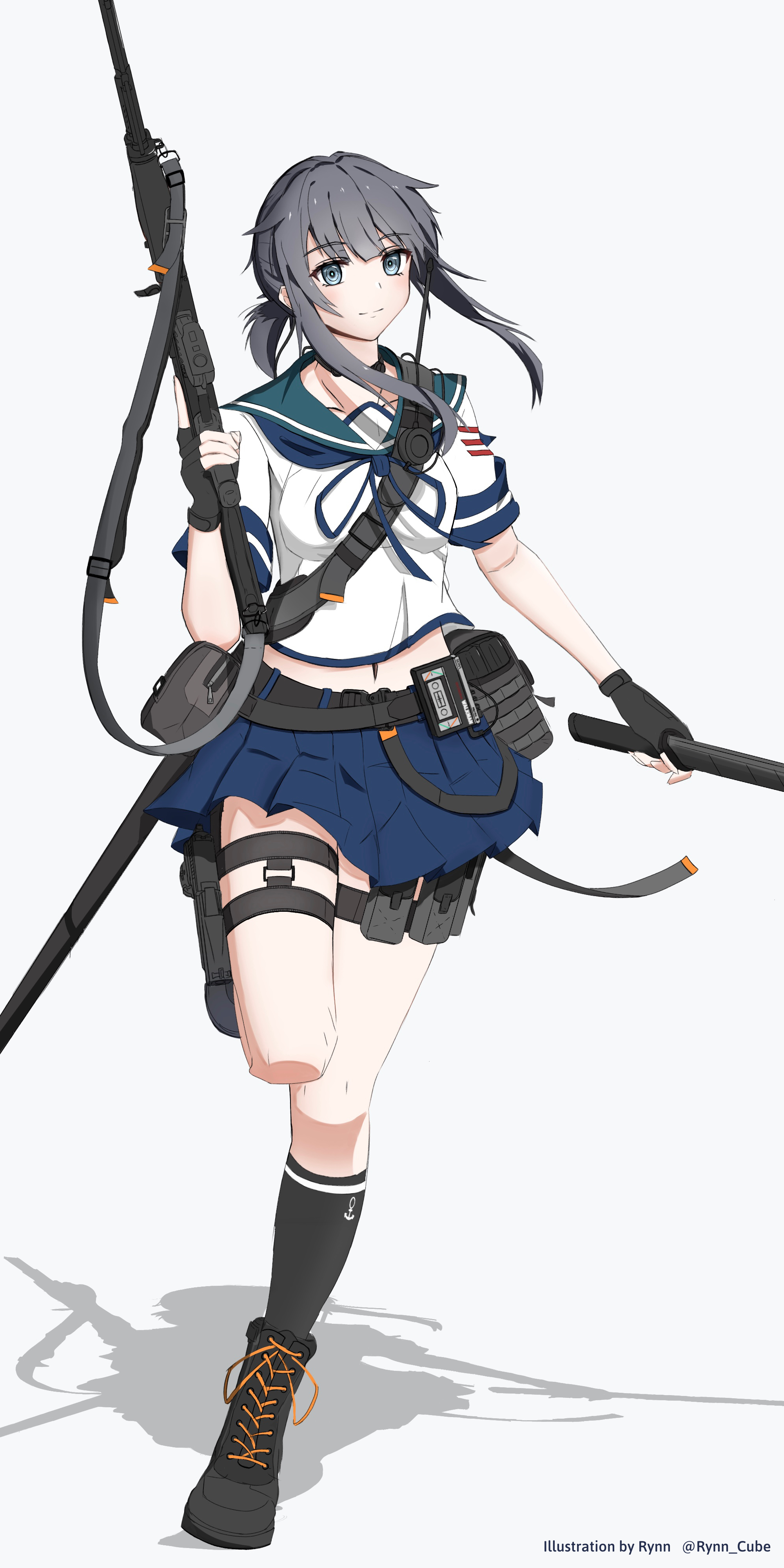 The Big ImageBoard (TBIB) - 1girl absurdres ak-47 assault rifle bad id bad pixiv id black eyes ...