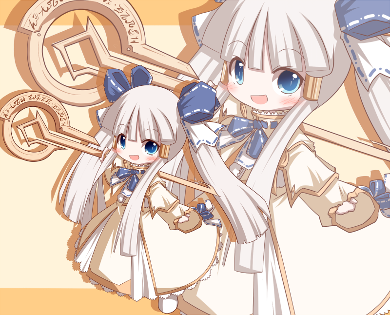 The Big Imageboard Tbib 1girl D Beige Background Blue Bow Blue
