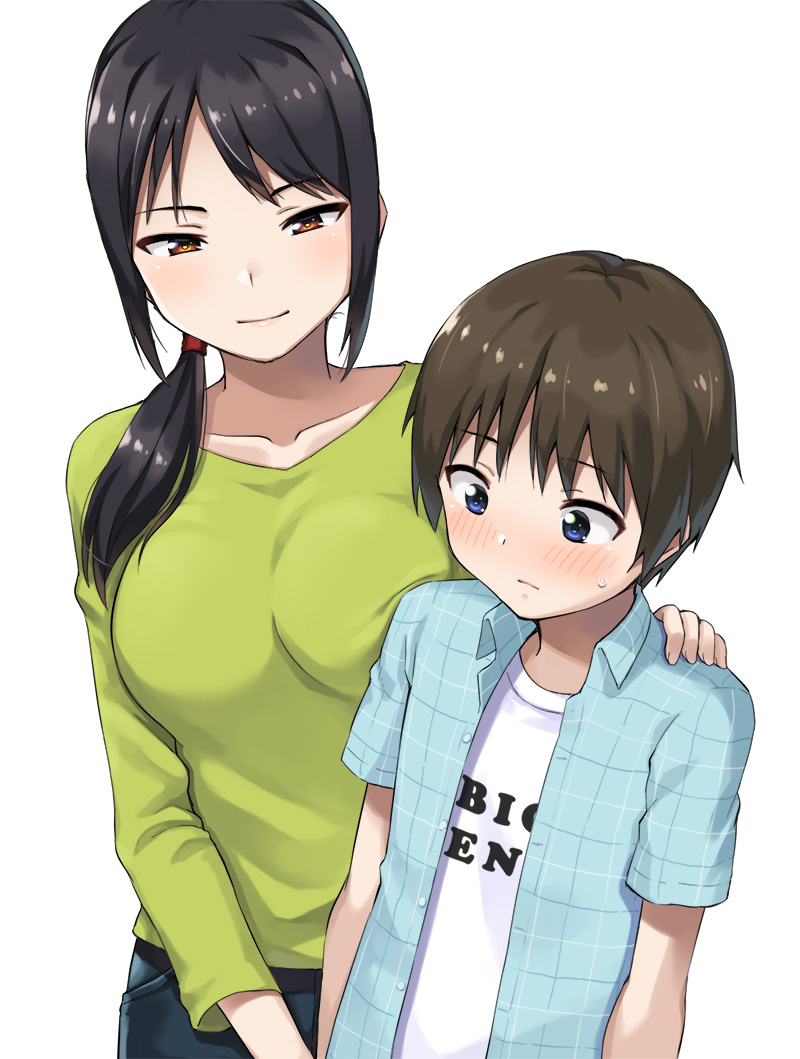 The Big ImageBoard (TBIB) - 1boy 1girl age difference black hair blue eyes blush brown hair ...