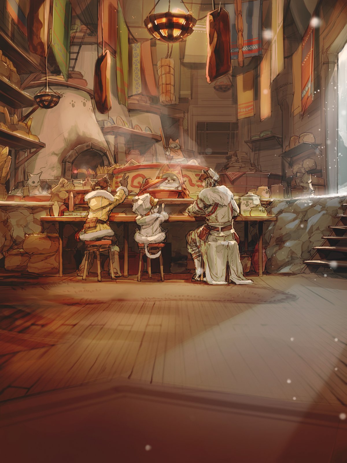 The Big ImageBoard (TBIB) - 1boy 1girl back bowl cooking direwolf ...