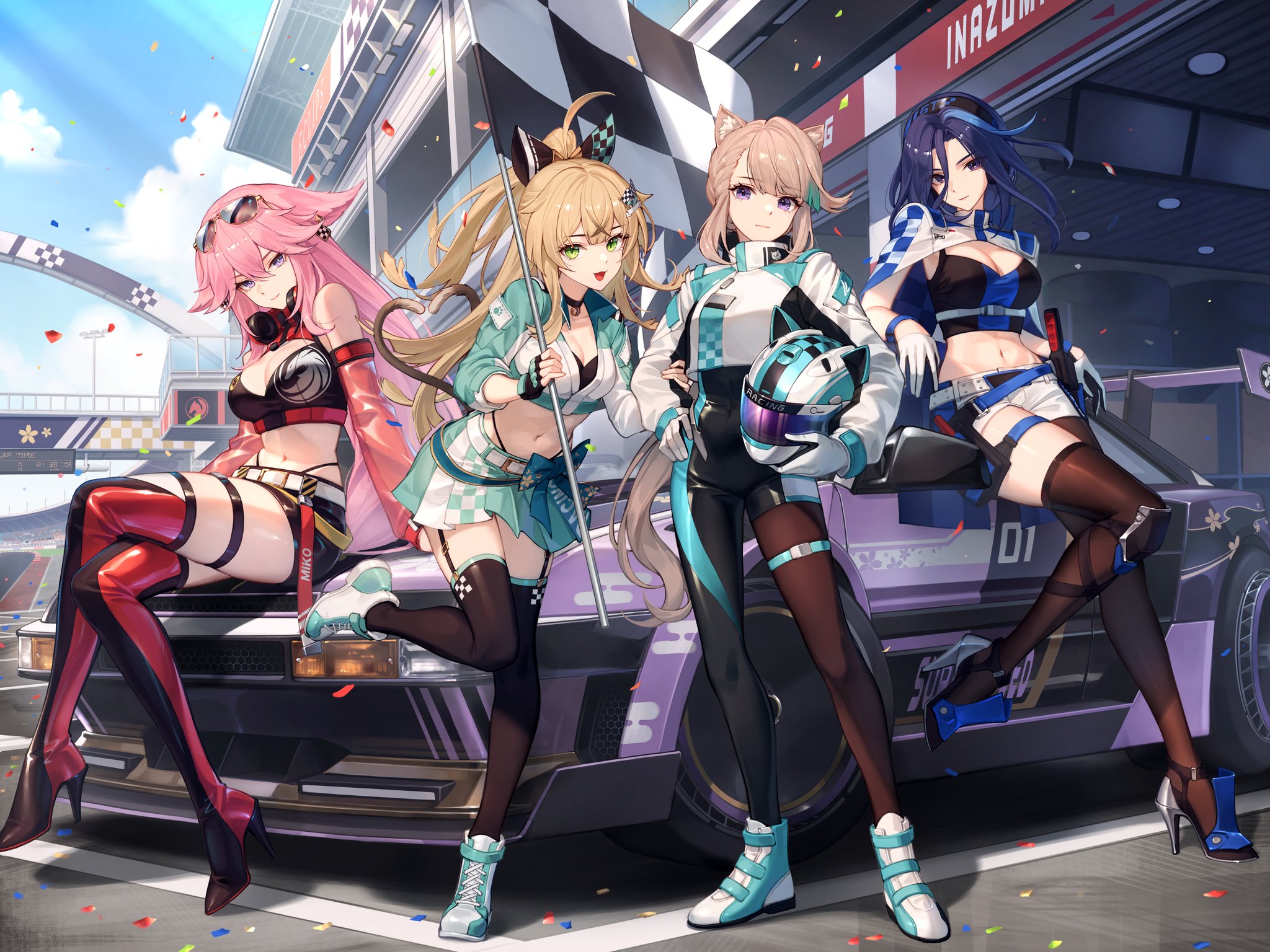 The Big ImageBoard (TBIB) - 4girls :3 ahoge alternate costume animal ears armpit peek ...