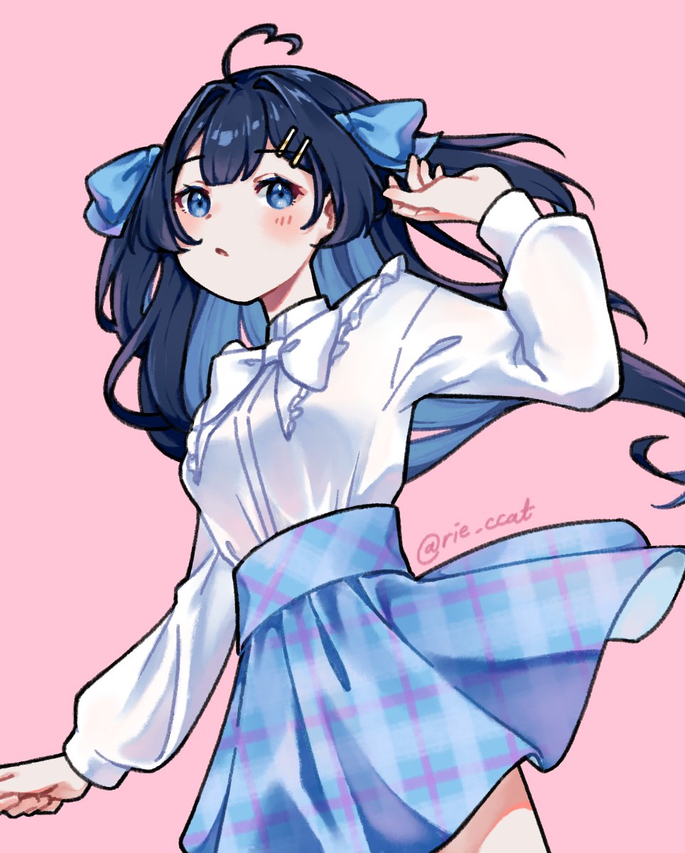 The Big ImageBoard (TBIB) - 1girl ahoge blue bow blue eyes blue hair blue skirt blush bow bowtie ...