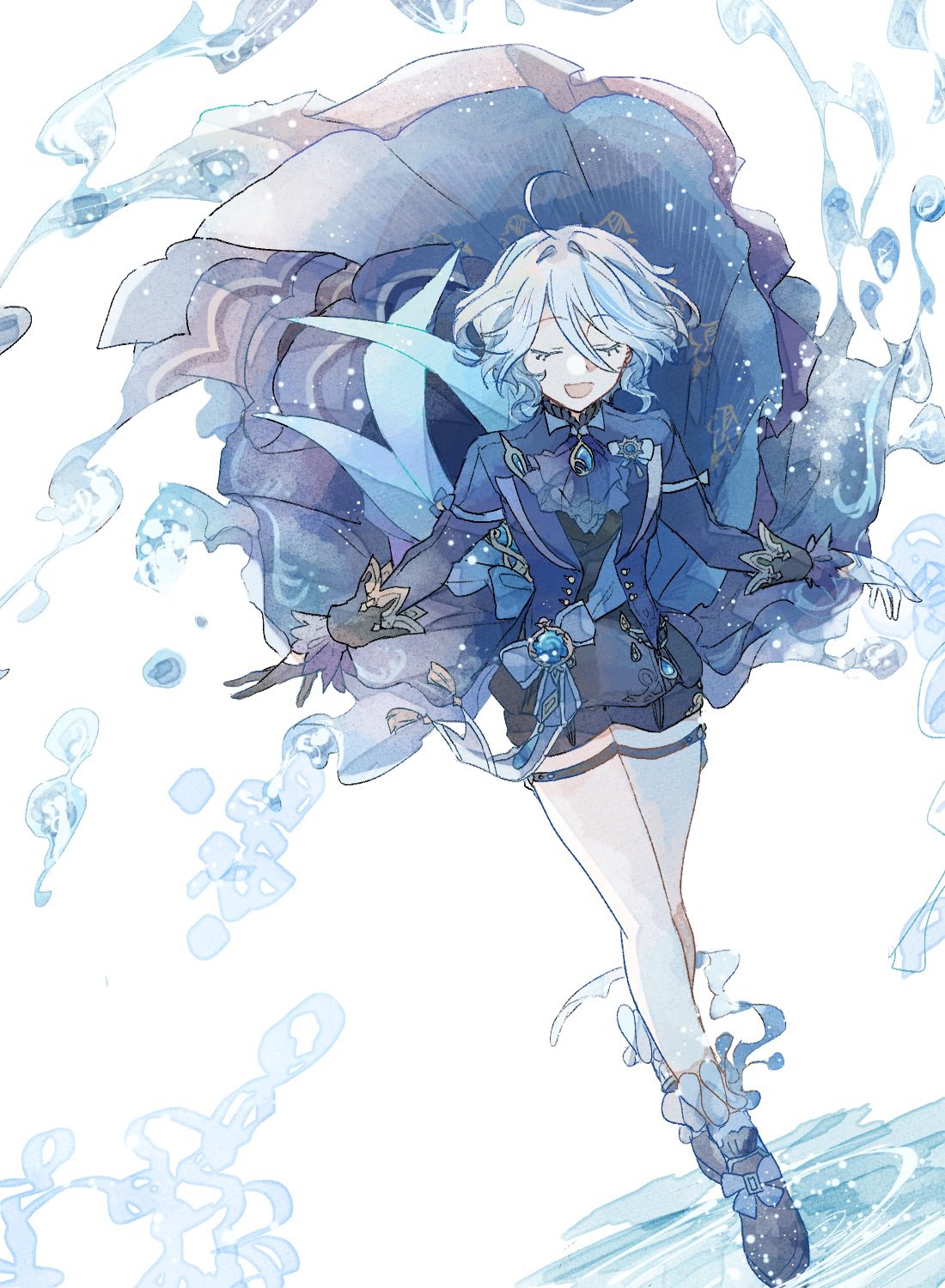 The Big ImageBoard (TBIB) - 1girl ahoge ascot black gloves black shirt black shorts blue ascot ...