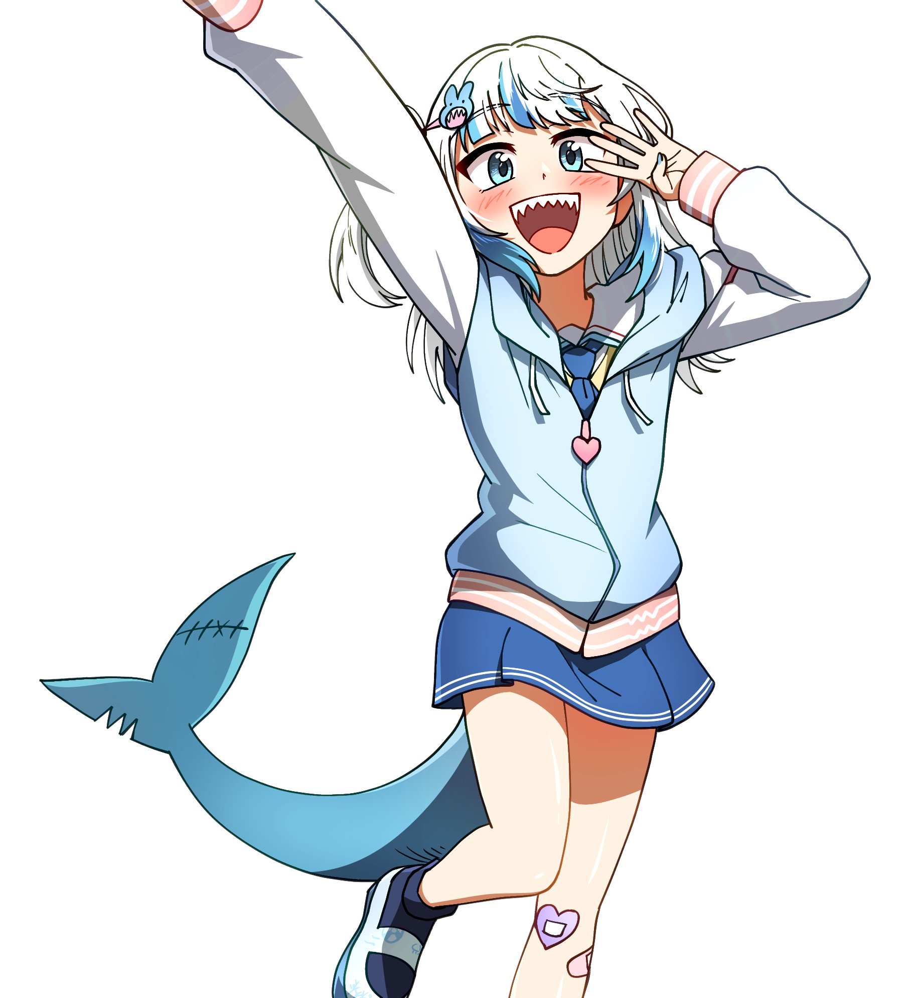 The Big ImageBoard (TBIB) - 1girl bandages blue eyes blue hair blue hoodie blue nails collared ...