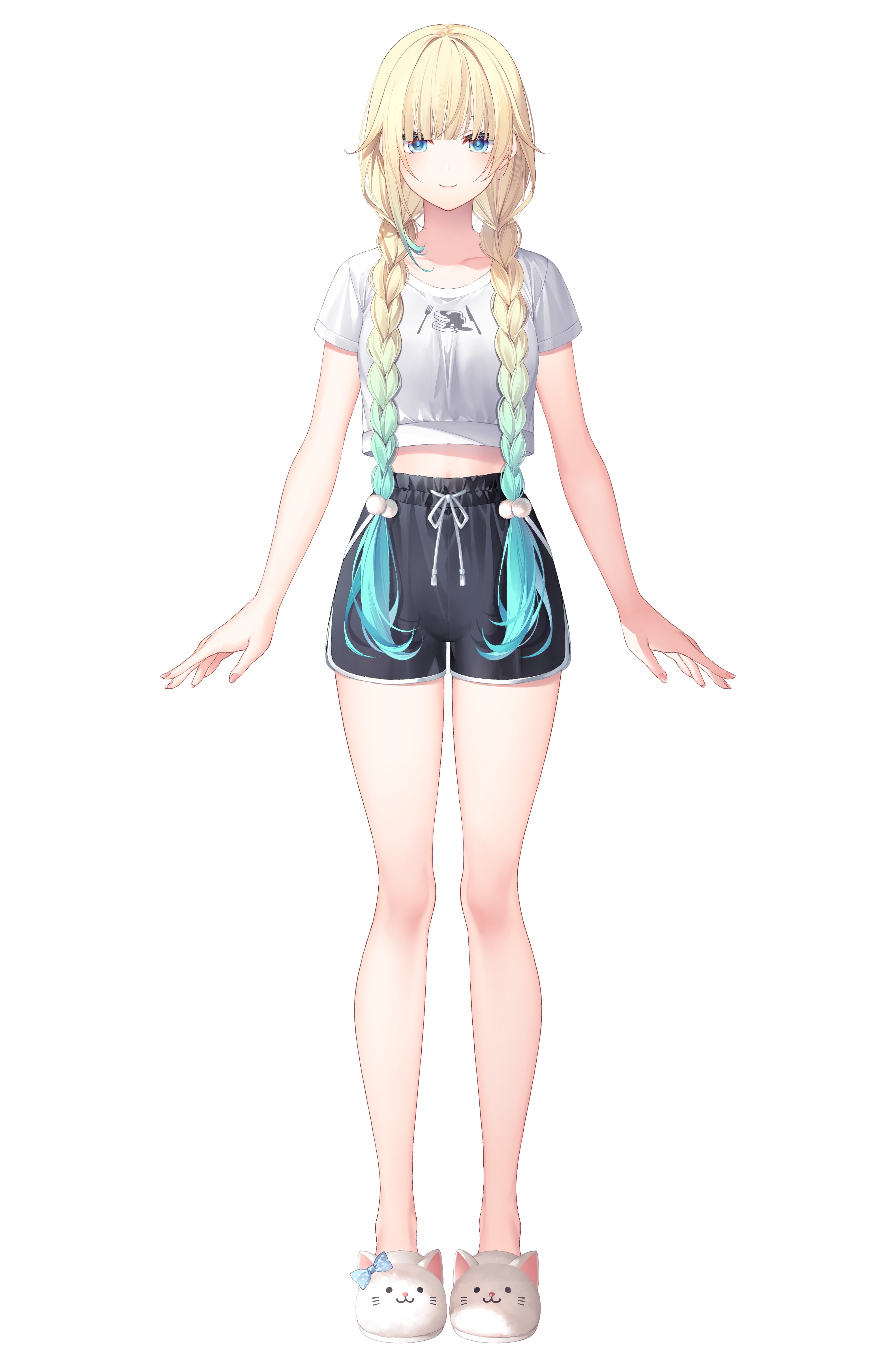 The Big ImageBoard (TBIB) - 1girl absurdres aizawa ema animal slippers aqua hair black shorts ...