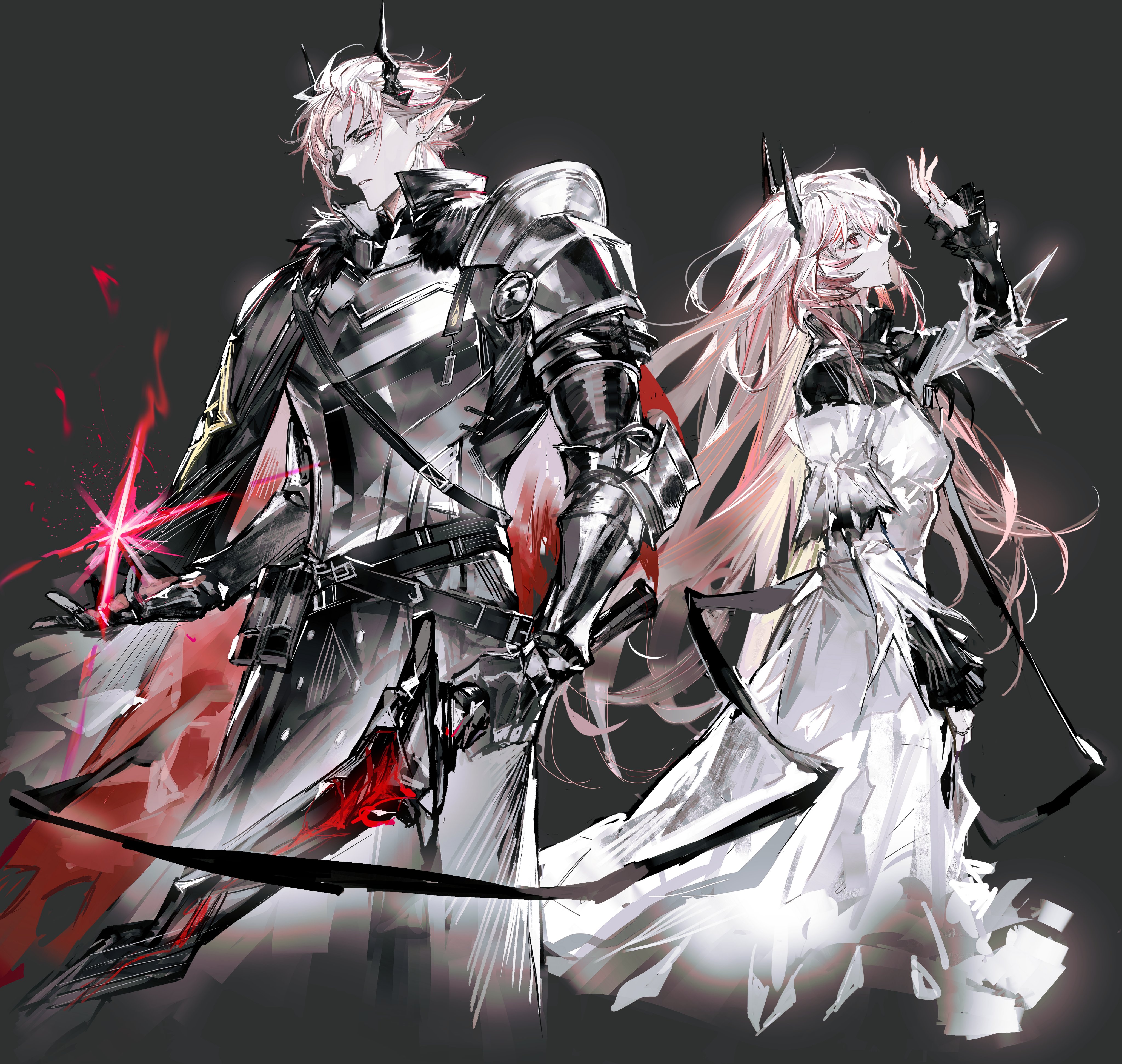The Big ImageBoard (TBIB) - 1boy 1girl absurdres arknights armor black background black horns ...