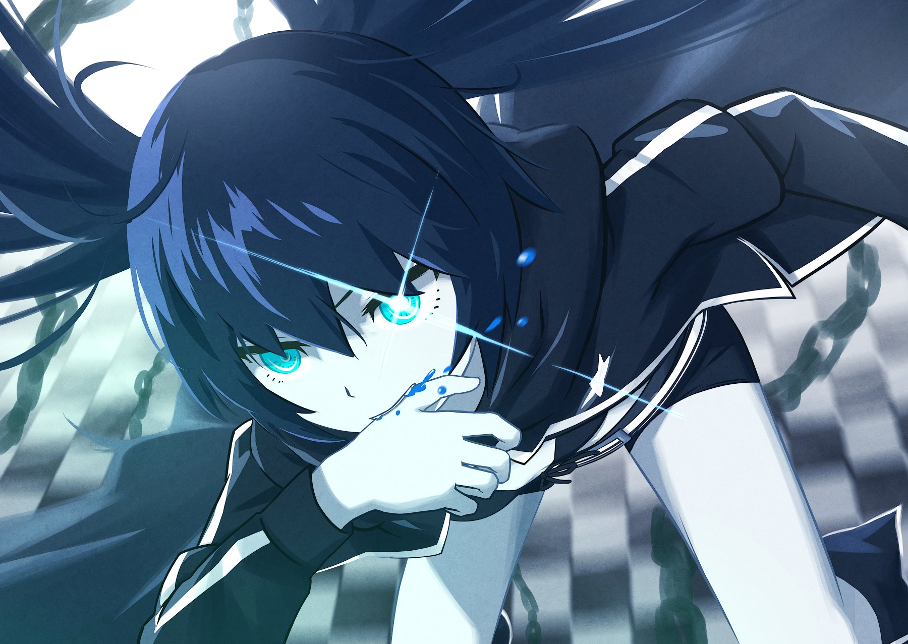 The Big ImageBoard (TBIB) - 1girl 32zzz biting own hand black bra black hair black hoodie black ...