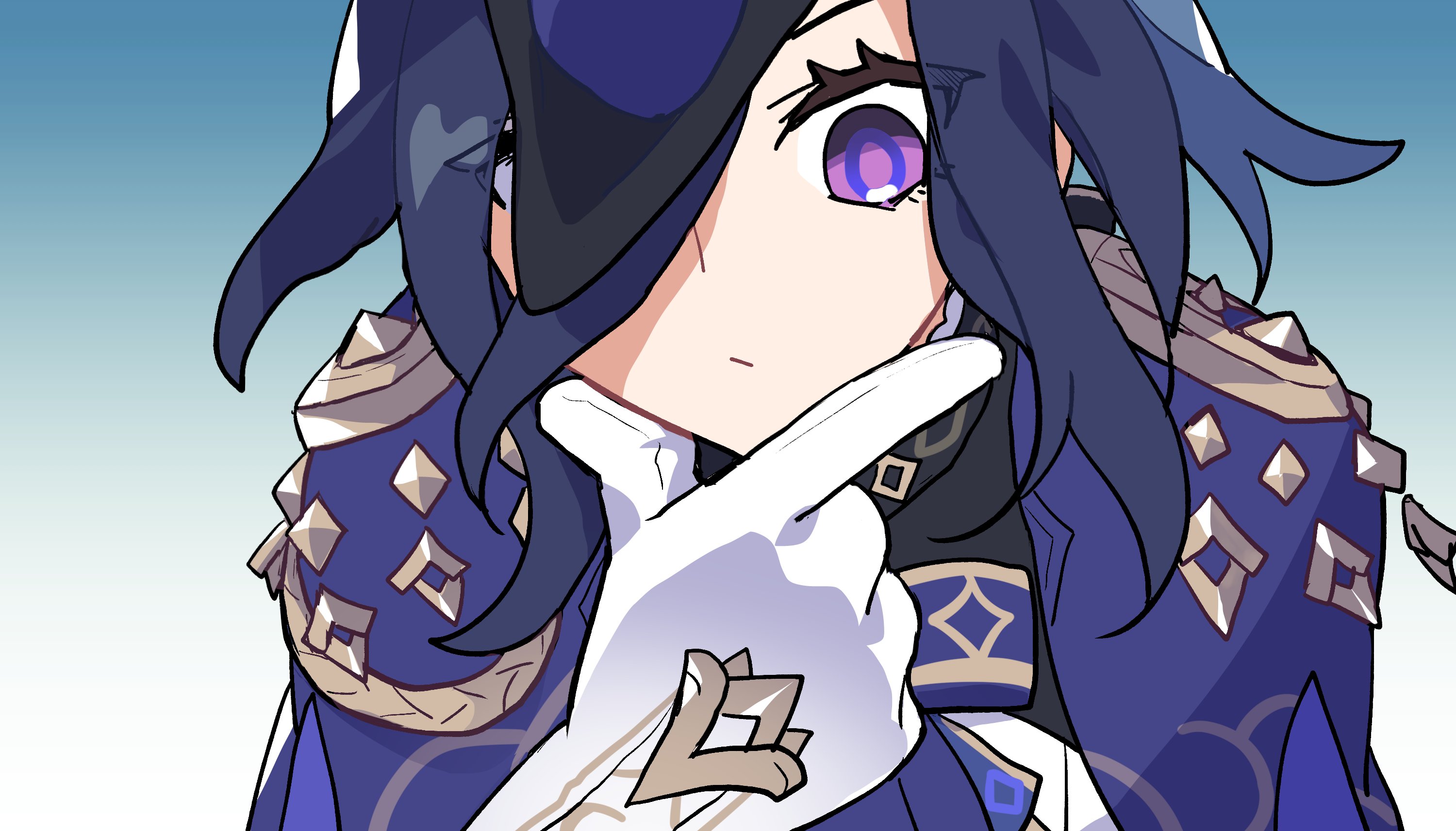 The Big ImageBoard (TBIB) - 1girl blue background blue capelet blue hair capelet clorinde ...