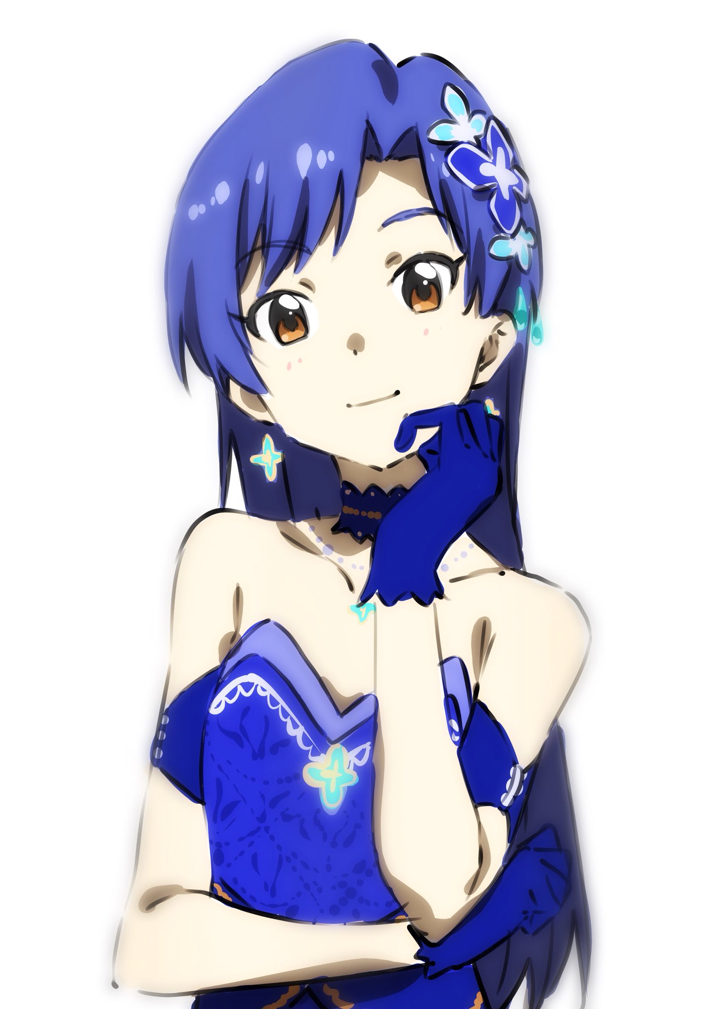 The Big ImageBoard (TBIB) - 1girl blue dress blue gloves blue hair brown eyes choker closed ...