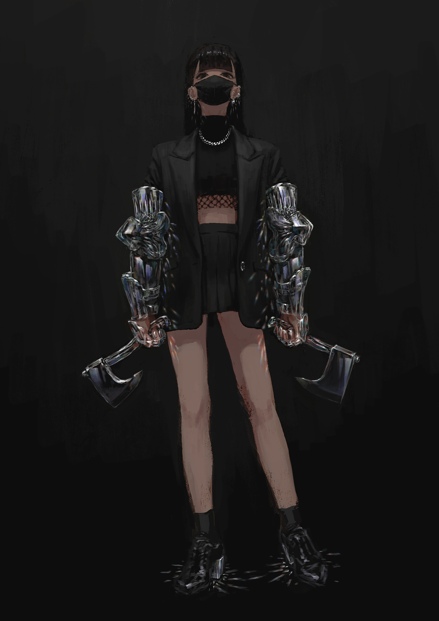 The Big ImageBoard (TBIB) - 1girl axe black background black eyes black footwear black hair ...