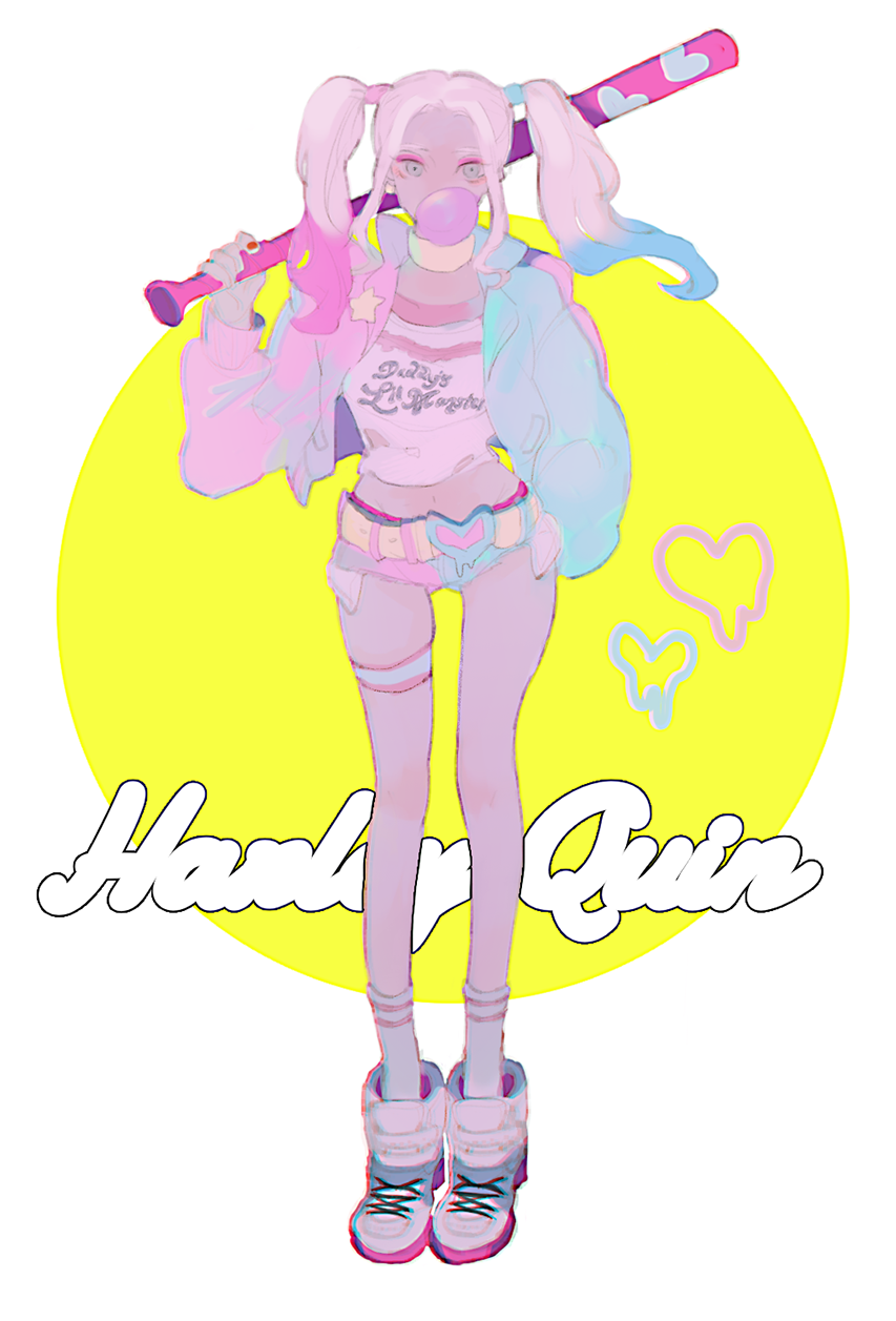 The Big ImageBoard (TBIB) - 1girl baseball bat blonde hair blue hair character name chewing gum ...