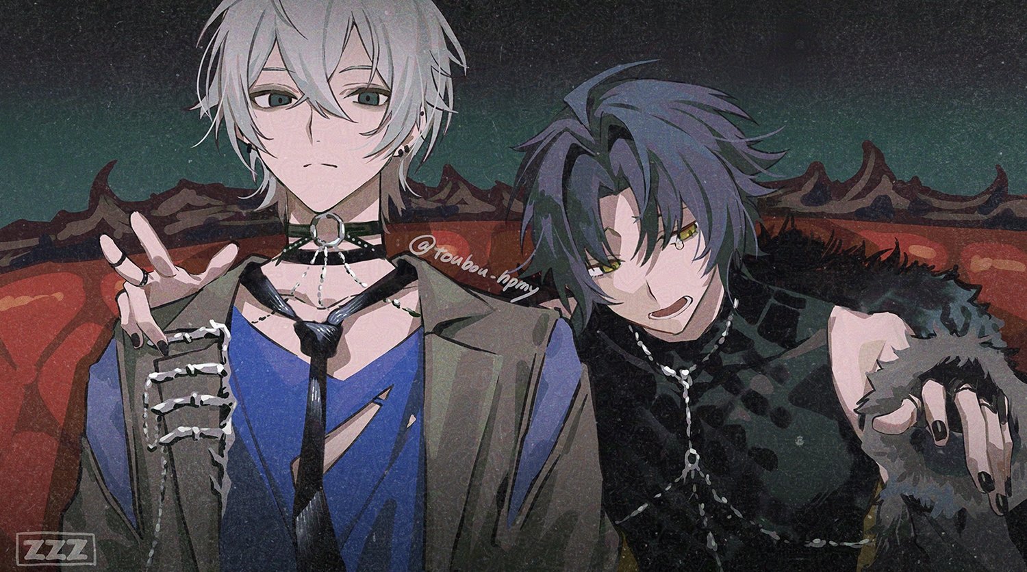 The Big ImageBoard (TBIB) - 2boys asaba harumasa black choker black fur black hair black nails ...