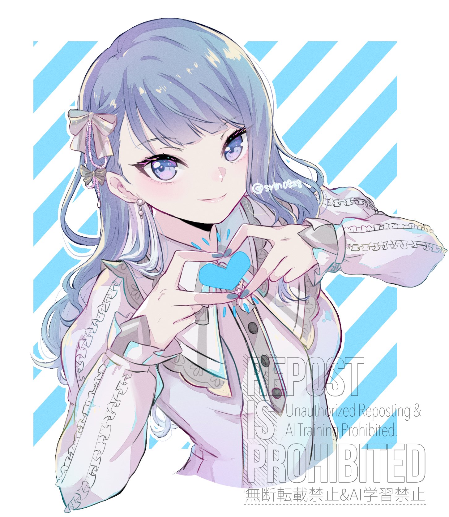 The Big ImageBoard (TBIB) - 1girl blue eyes blue hair blue nails bow commentary request earrings ...