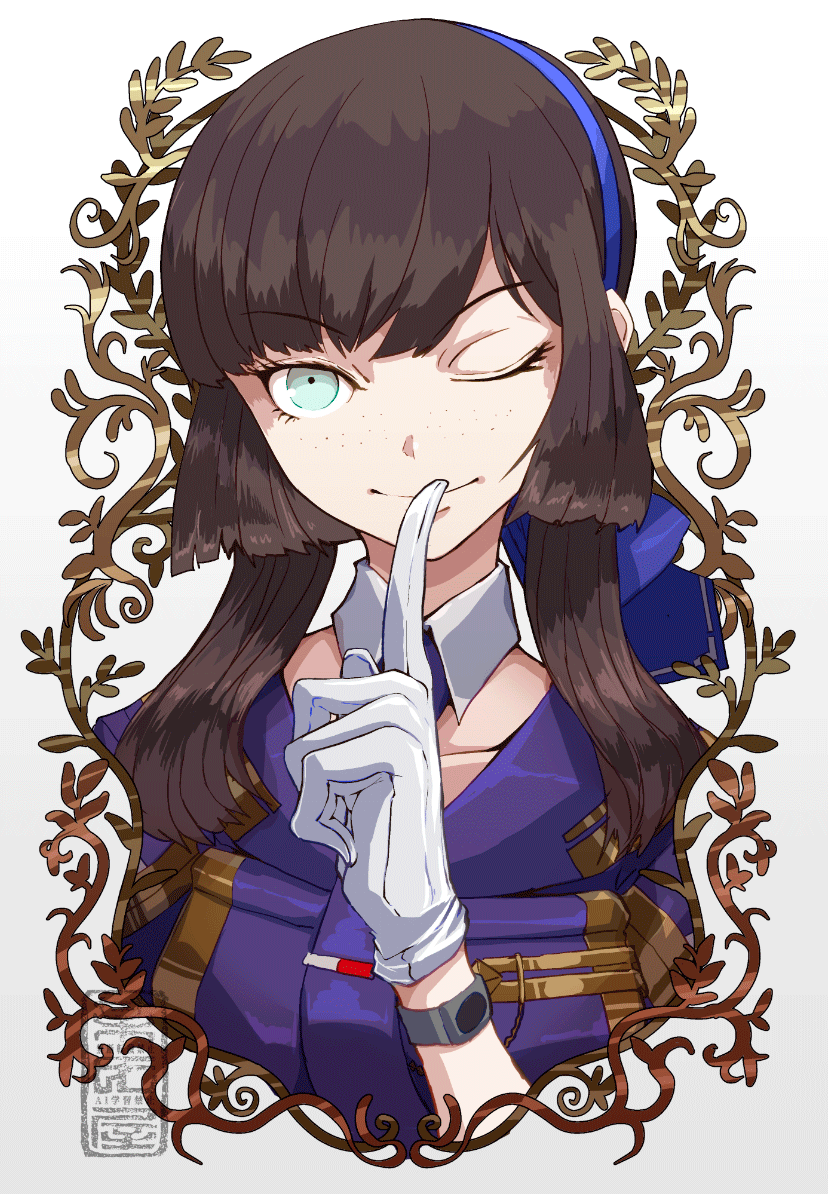 The Big ImageBoard (TBIB) - 1girl artist logo black hair blue hairband blue necktie blue ribbon ...