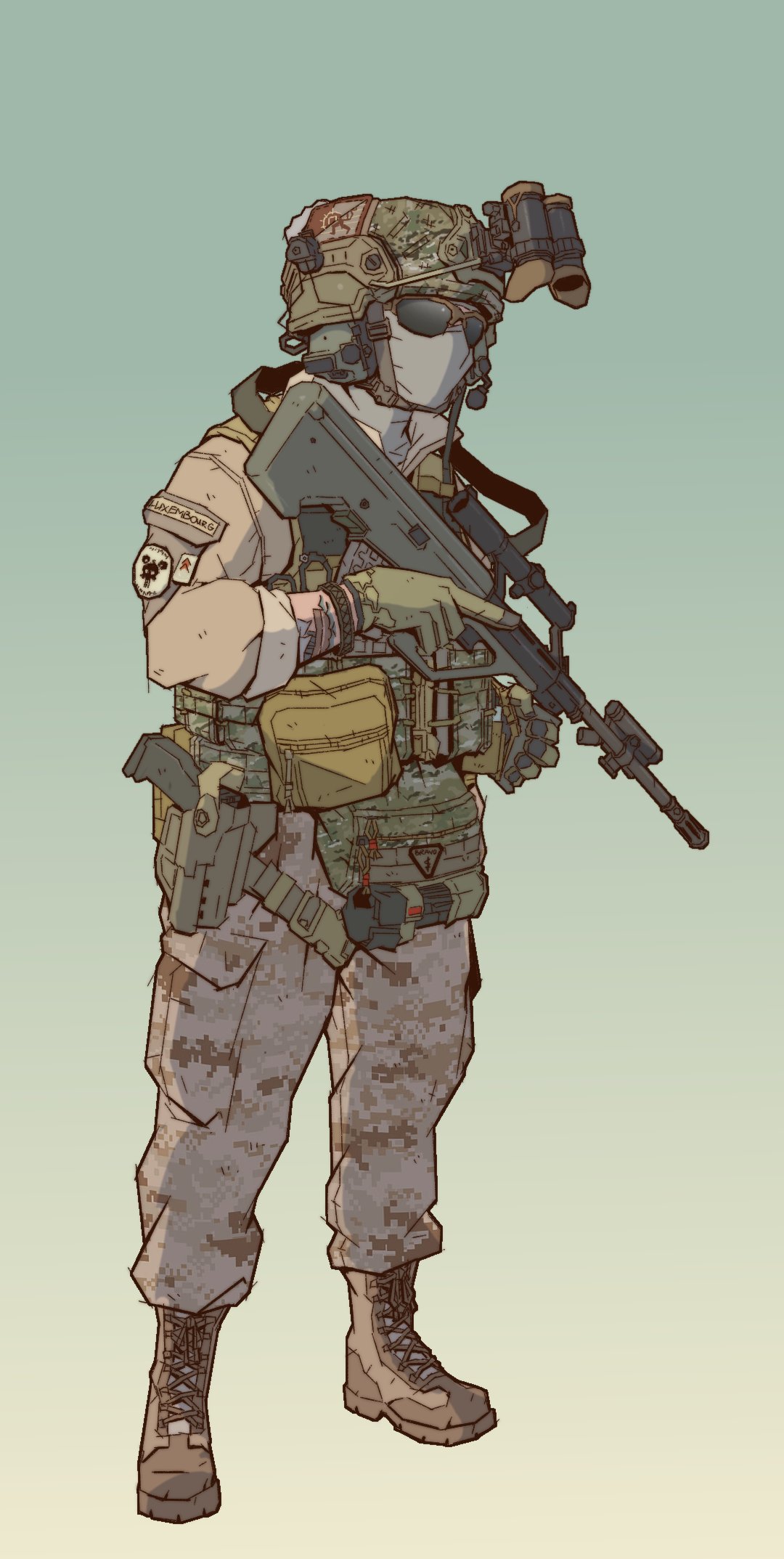 The Big ImageBoard (TBIB) - ambiguous gender arm tattoo assault rifle balaclava boots bullpup ...