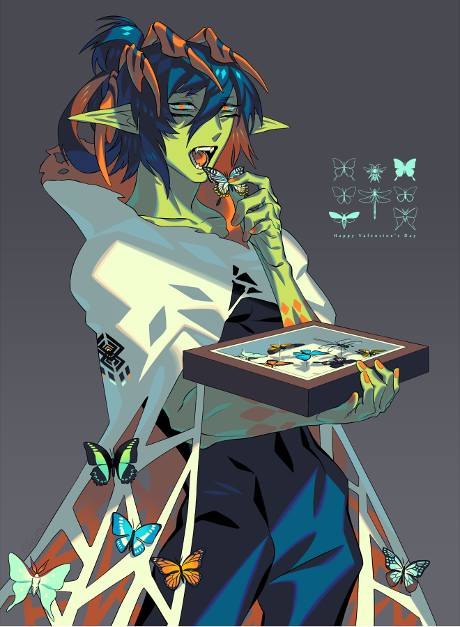 The Big ImageBoard (TBIB) - 1boy arthropod boy arthropod limbs blue hair bug butterfly cloak ...