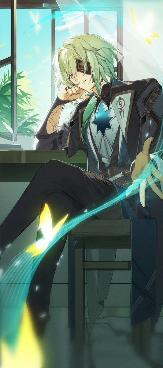 The Big ImageBoard (TBIB) - 1boy anaxa (honkai: star rail) aqua eyes aqua hair ascot black ...