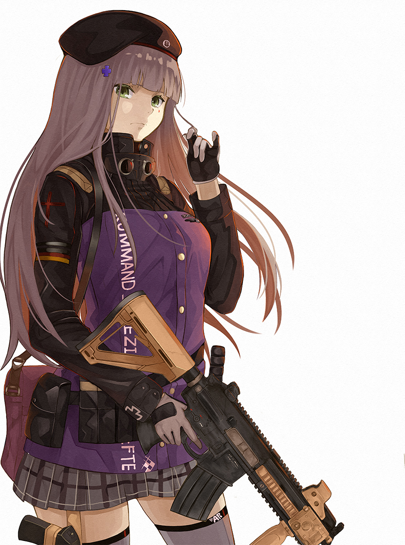 The Big ImageBoard (TBIB) - 1girl assault rifle bag beret black headwear closed mouth english ...