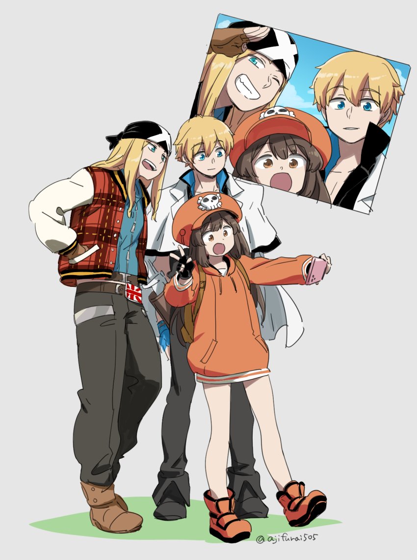 The Big ImageBoard (TBIB) - 1girl 2boys :d arm up asaya minoru axl low backpack bag bandana ...