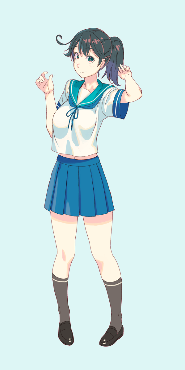 The Big ImageBoard (TBIB) - 1girl ahoge alternate hairstyle black eyes black footwear black hair ...