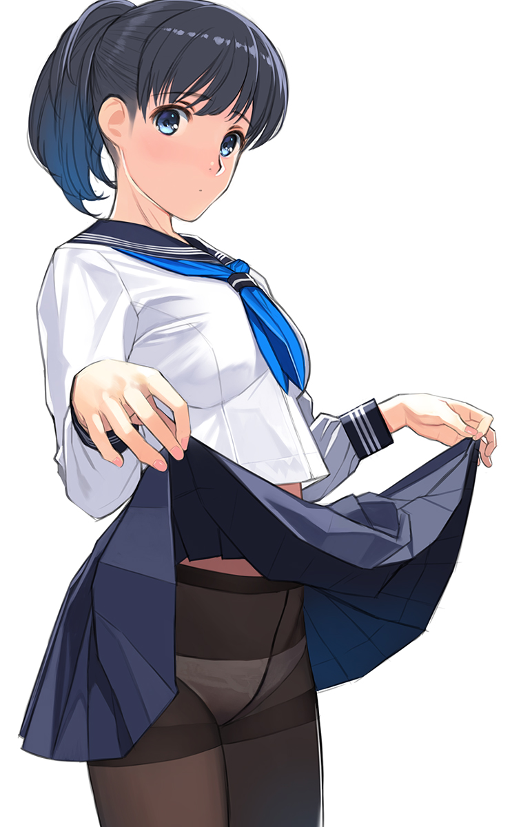 The Big ImageBoard (TBIB) - 1girl black hair black legwear blue eyes blue neckwear commentary ...