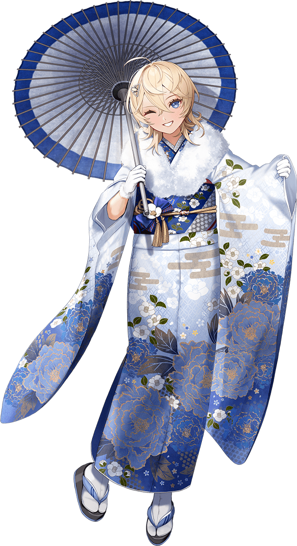 The Big ImageBoard (TBIB) - 1girl ahoge blonde hair blue eyes blue kimono floral print floral ...