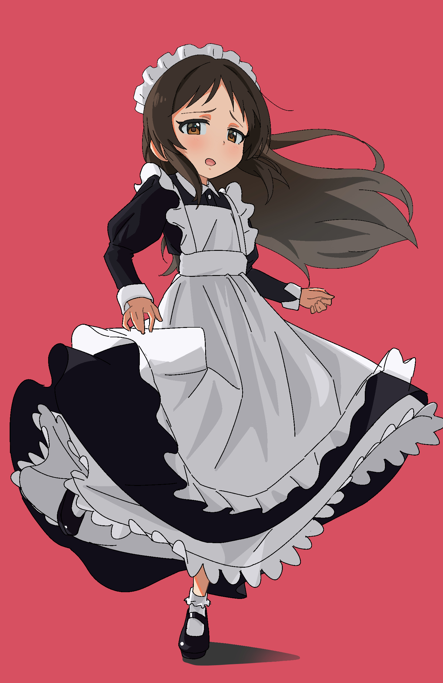 The Big ImageBoard (TBIB) - 1girl apron black dress black hair blush bobby socks brown eyes ...