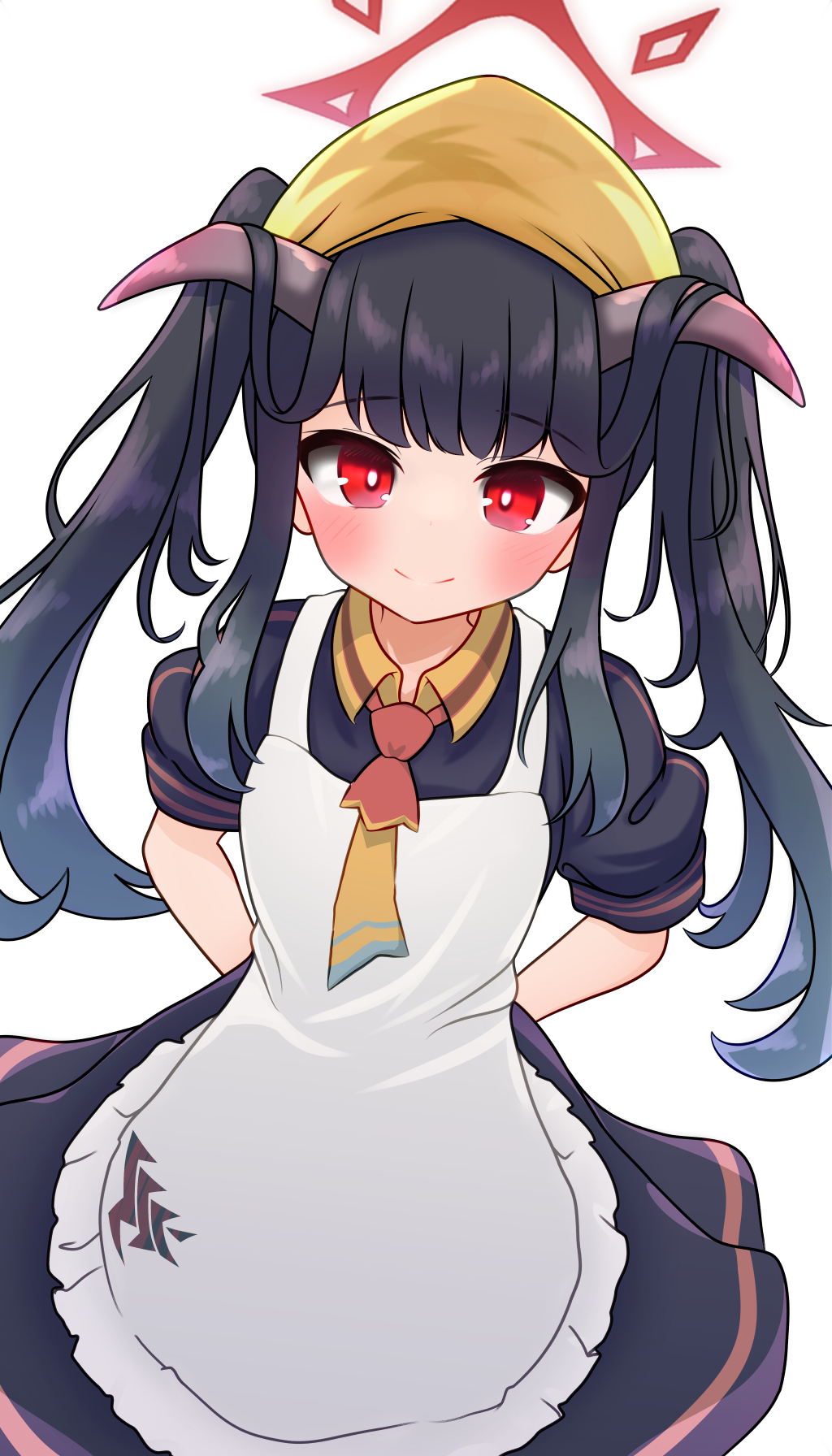 The Big ImageBoard (TBIB) - 1girl acalephea apron arms behind back ascot black dress black hair ...