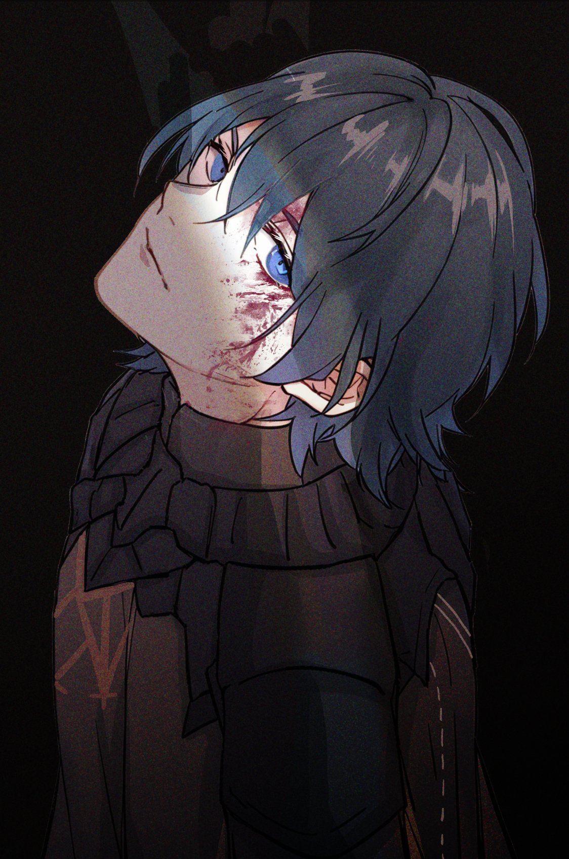 The Big ImageBoard (TBIB) - 1boy armor black armor black background black hair black tunic blood ...