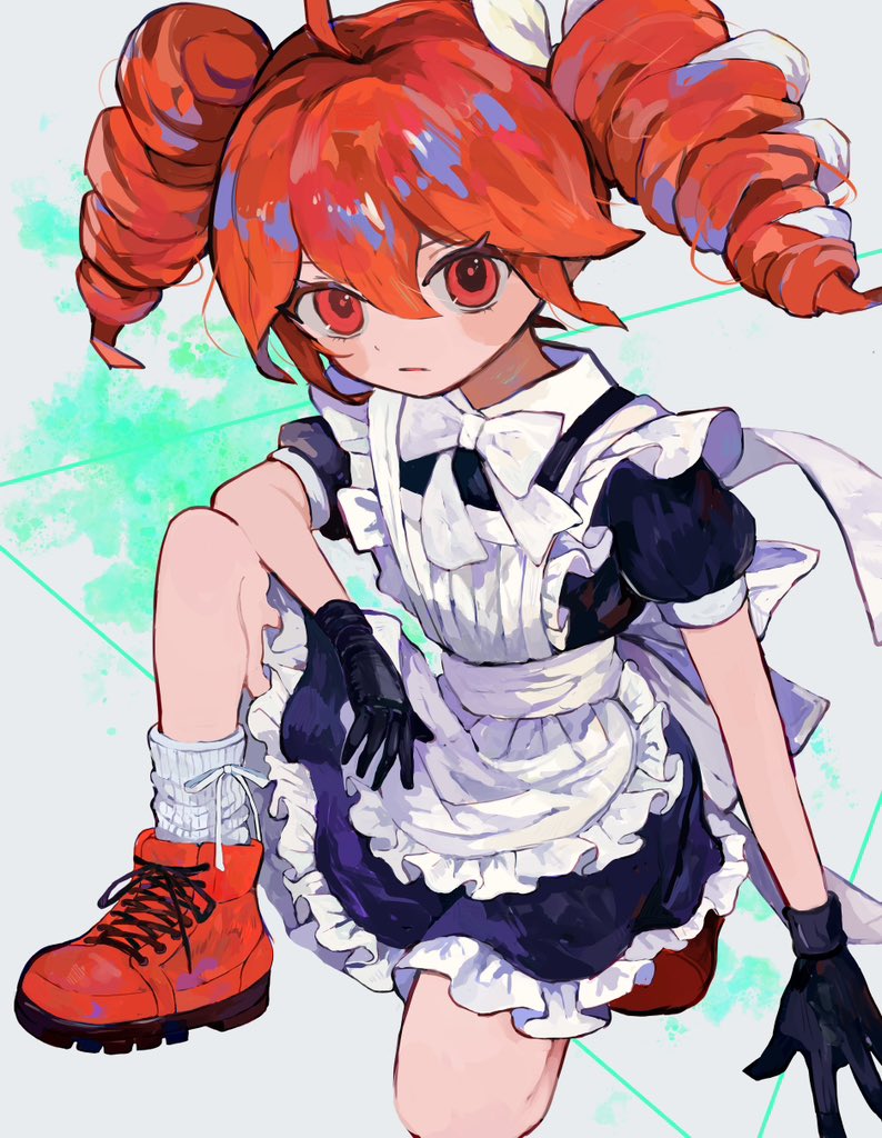 The Big ImageBoard (TBIB) - 1girl alternate costume apron black dress black gloves closed mouth ...