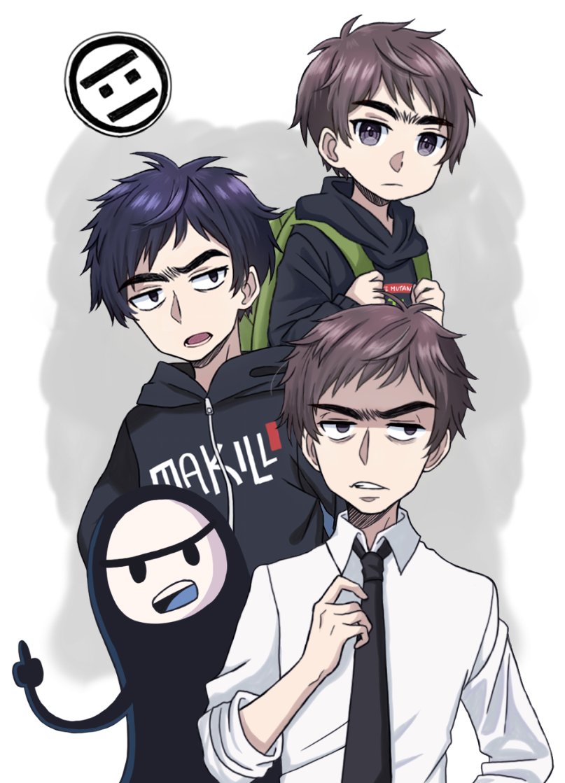 The Big ImageBoard (TBIB) - 2boys adjusting clothes adjusting necktie age progression bags under ...