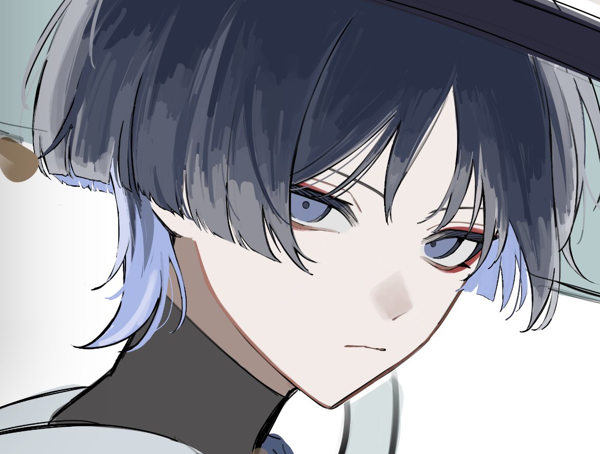 The Big ImageBoard (TBIB) - 1boy black bodysuit black hair blue hair blue hat blunt ends ...