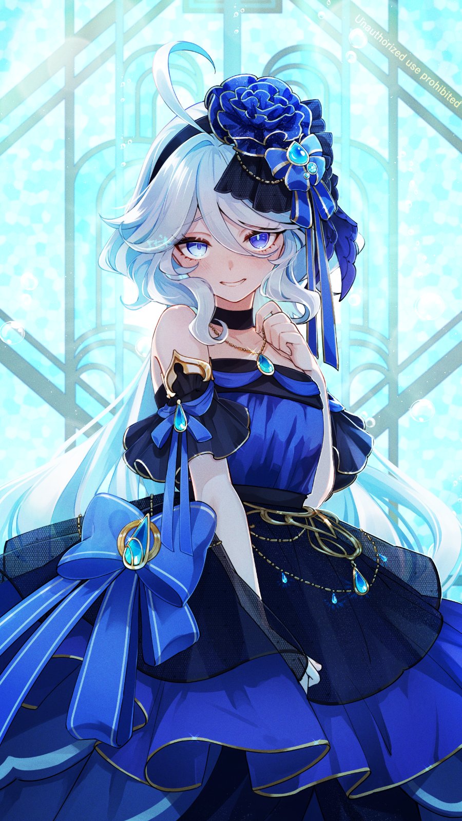 The Big ImageBoard (TBIB) - 1girl ahoge alternate costume bare shoulders blue dress blue eyes ...