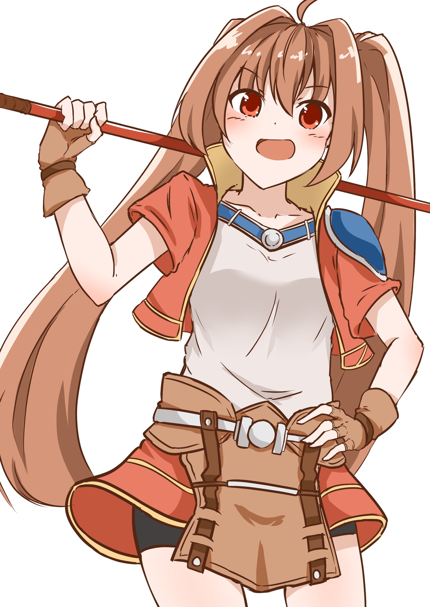 The Big ImageBoard (TBIB) - 1girl :d ahoge bike shorts under skirt bo staff brown hair choker ...