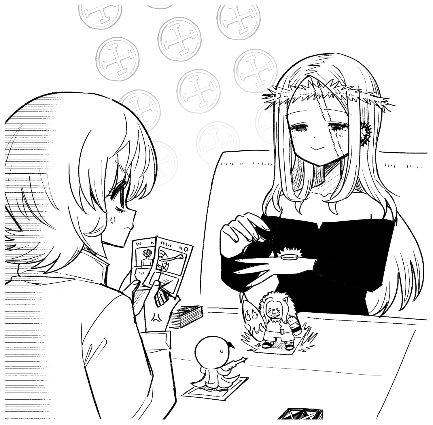 The Big ImageBoard (TBIB) - 2girls borksen (hunter x hunter) card ear piercing greyscale happy ...