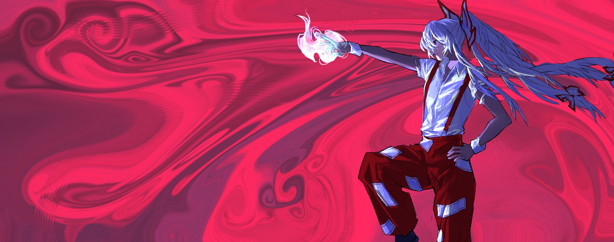The Big ImageBoard (TBIB) - 1girl blue fire bow fire fujiwara no mokou ...