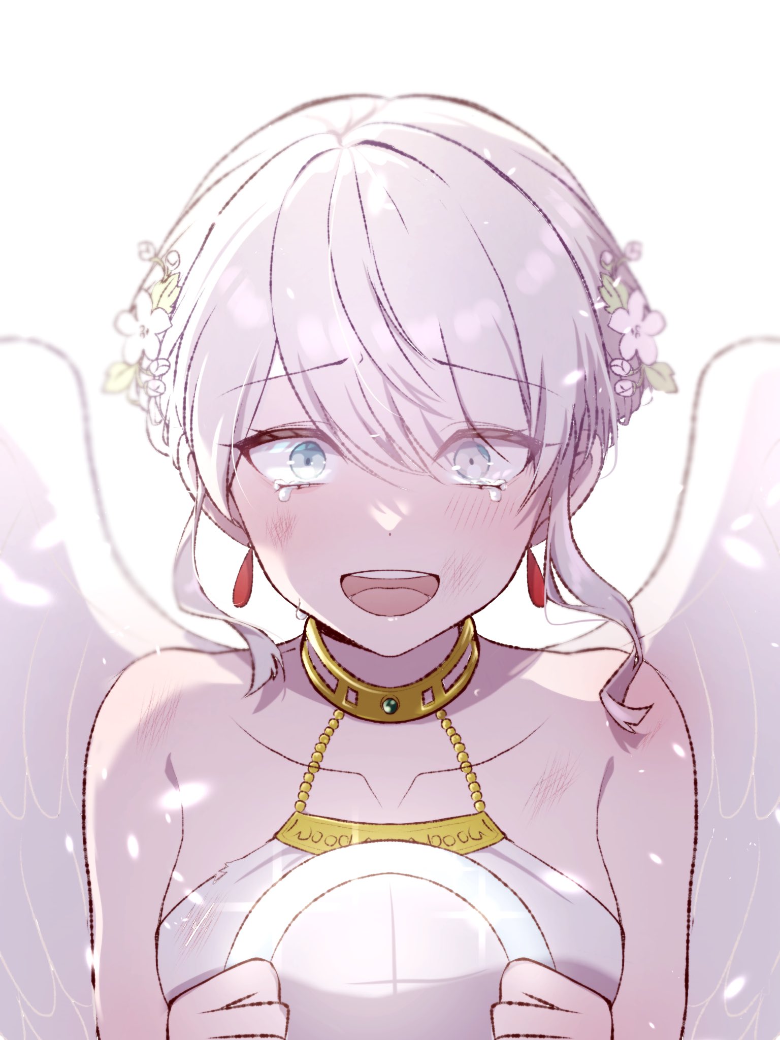 The Big ImageBoard (TBIB) - 1girl angel angel wings aqua eyes bare shoulders blurry collarbone ...