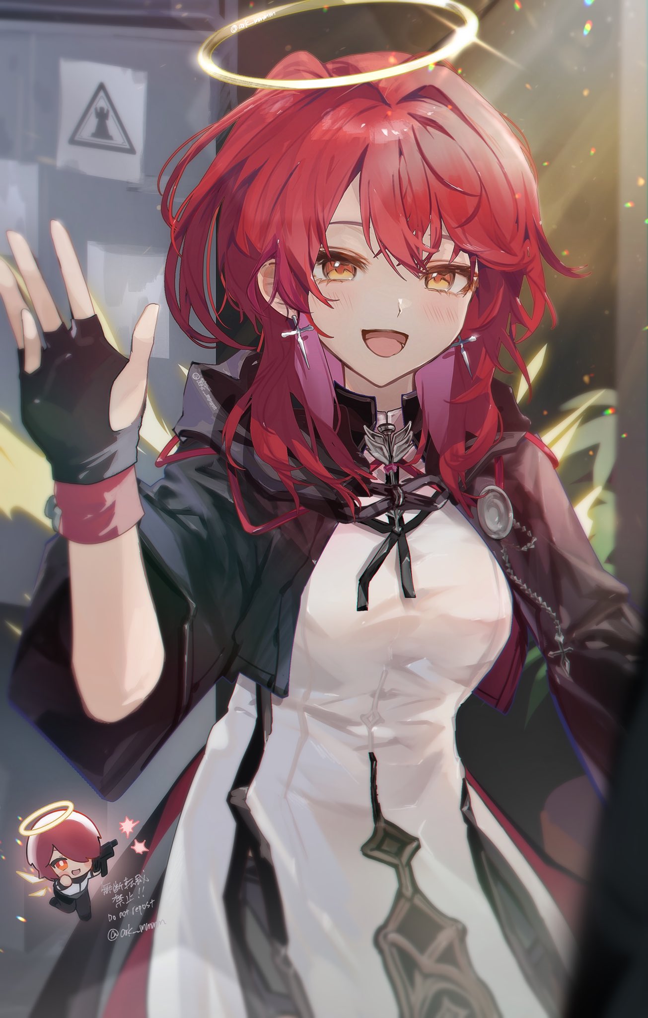 The Big ImageBoard (TBIB) - 1girl :d ark mmmm arknights arm up black gloves black jacket blush ...