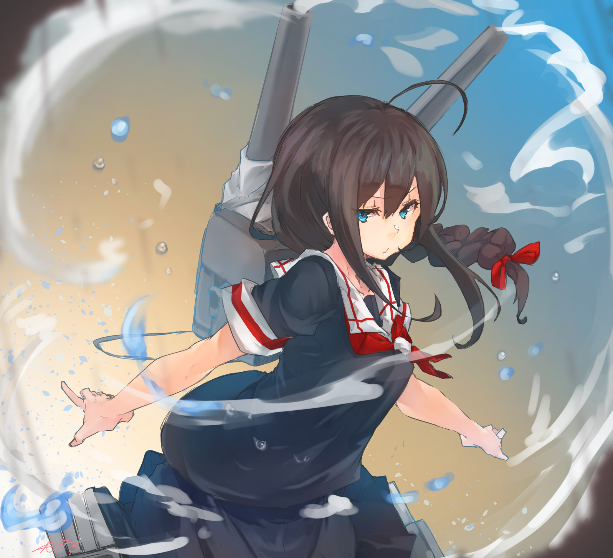 The Big ImageBoard (TBIB) - 1girl adapted turret ahoge akicosmossakasa black hair black serafuku ...