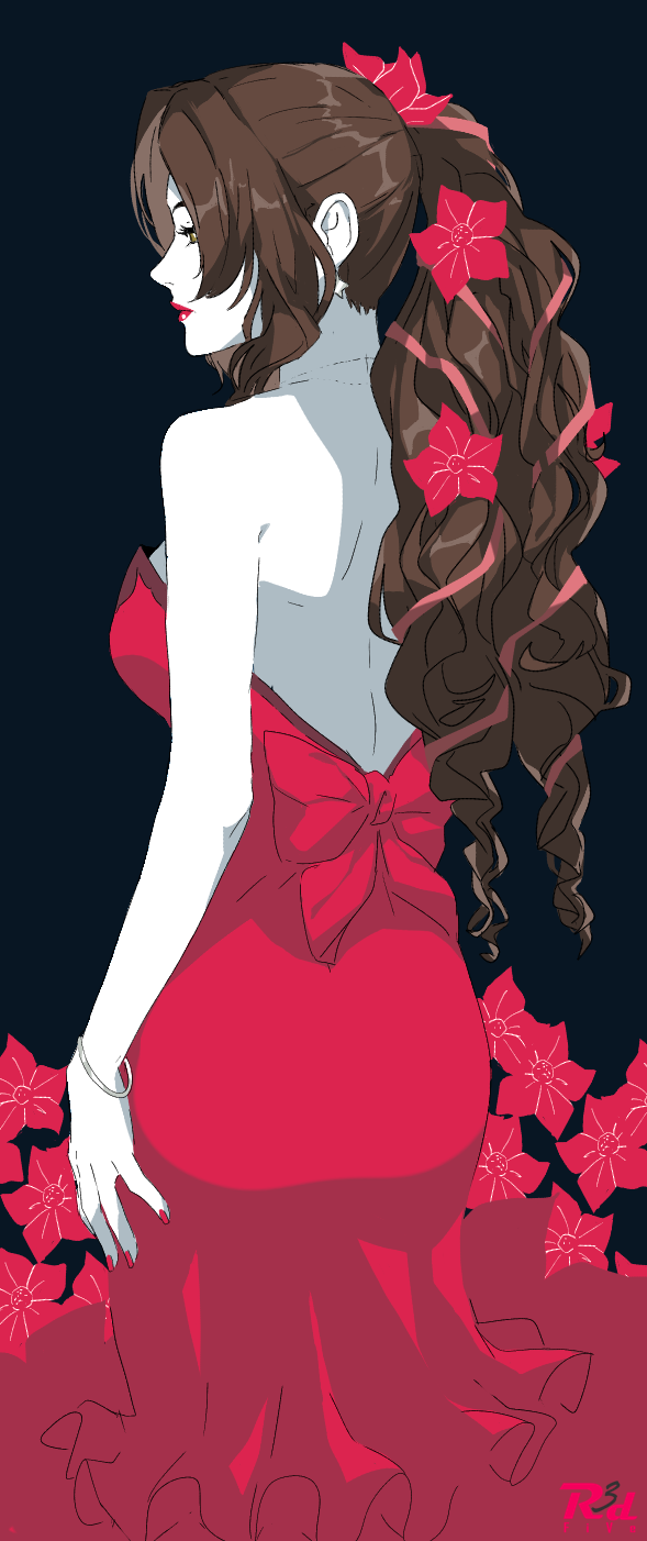 The Big ImageBoard (TBIB) - 1girl aerith gainsborough aerith gainsborough (red dress) back bare ...