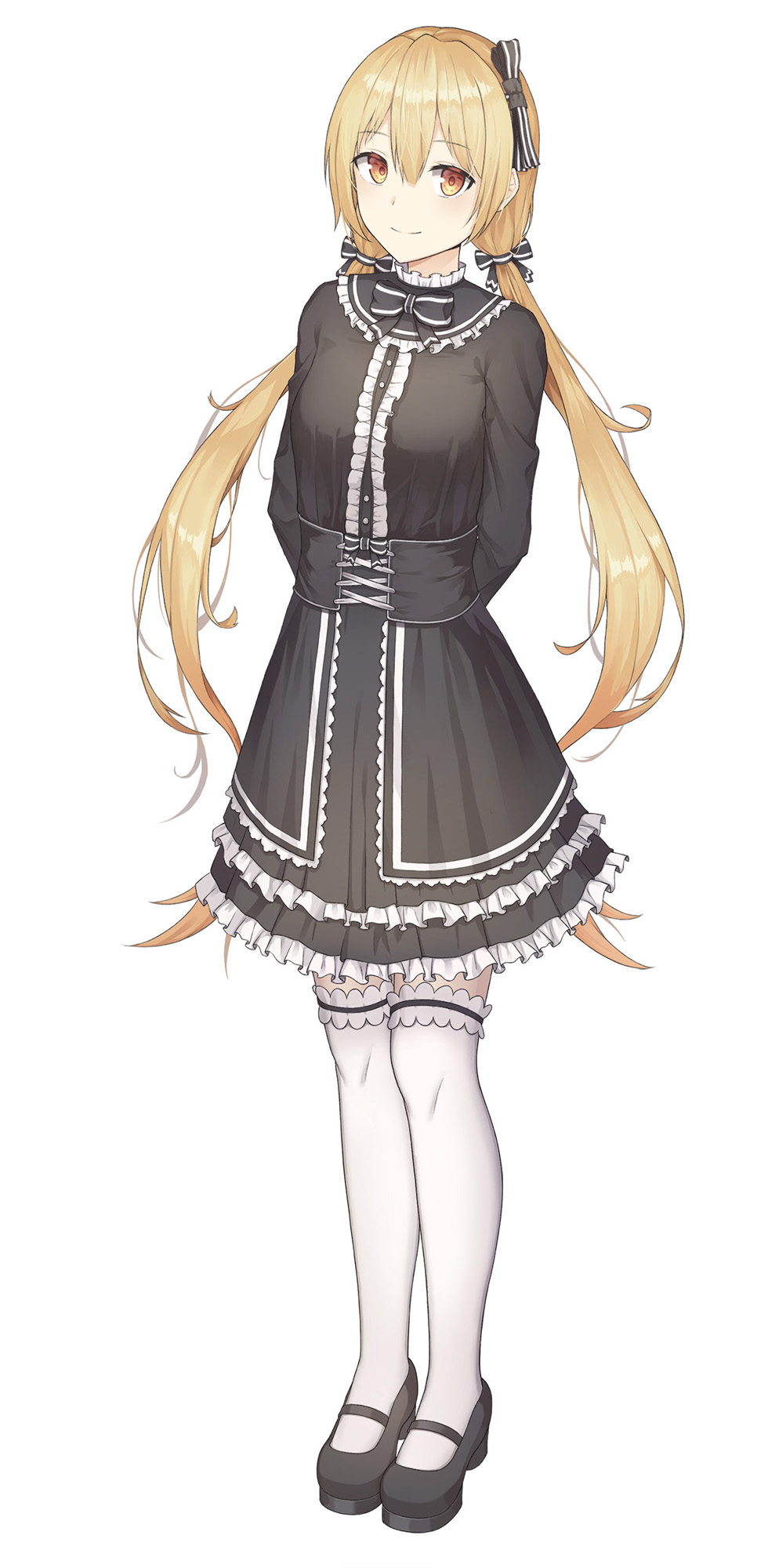 The Big ImageBoard (TBIB) - 1girl arms behind back bangs black dress black footwear black ribbon ...